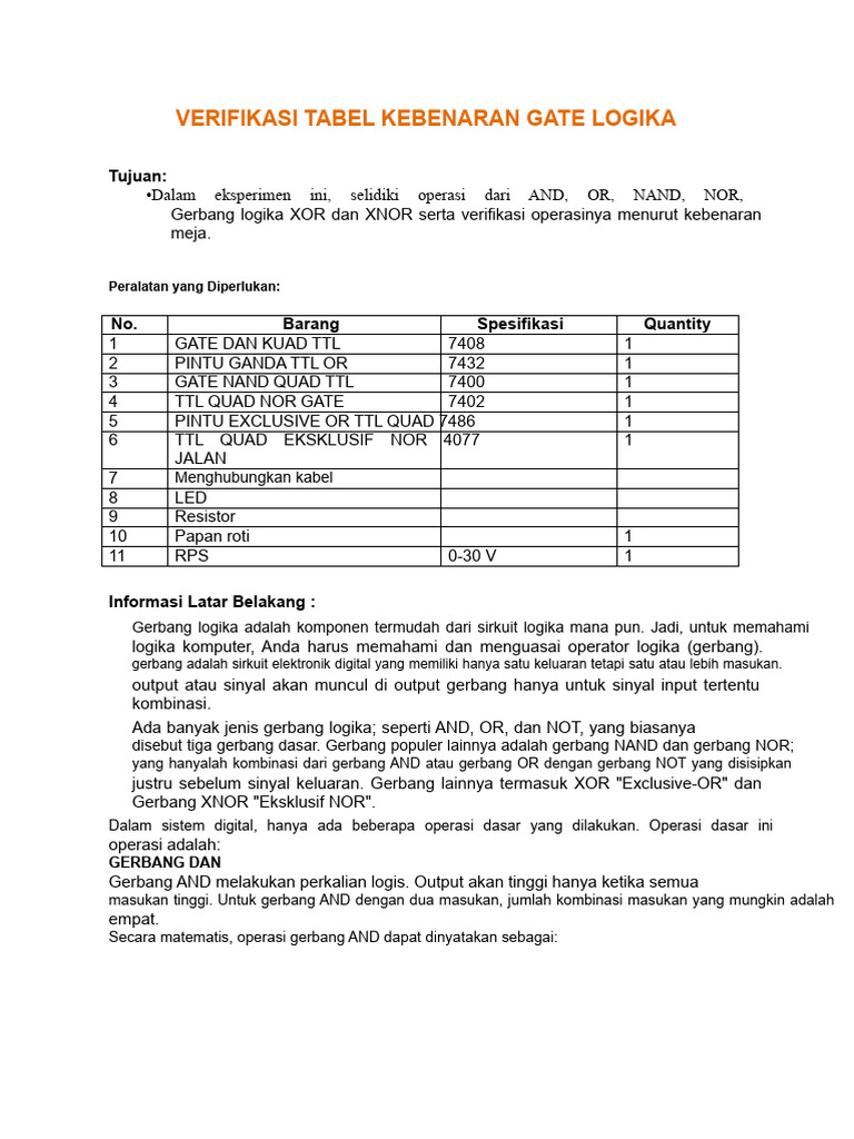 Eksperimen 4 Verifikasi Tabel Kebenaran Gerbang Logika | PDF