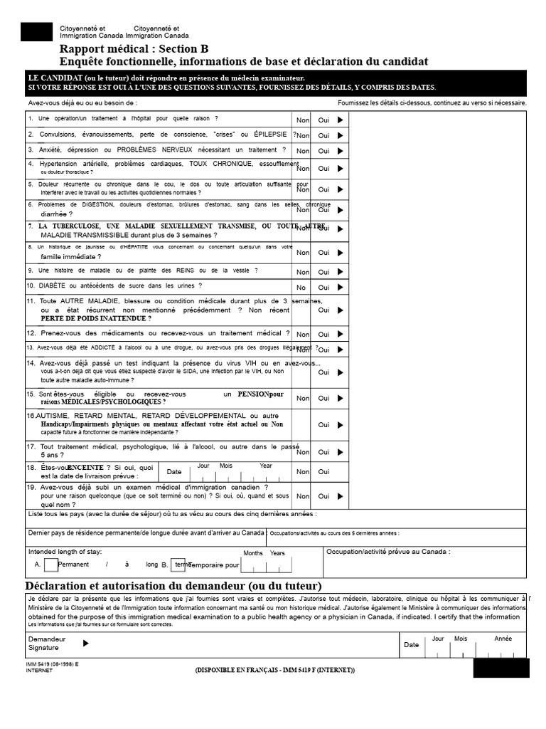 Rapport médical pour immigration Canada | PDF | Douleur | SIDA