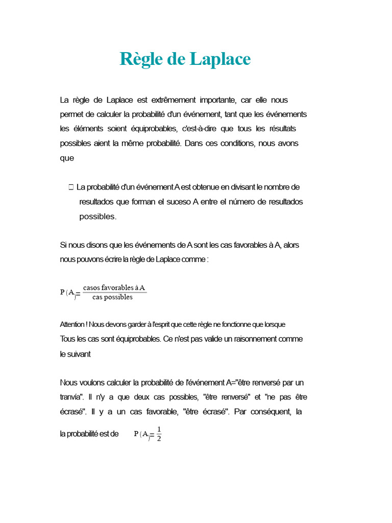 Comprendre la règle de Laplace en probabilité | PDF | Mathématiques ...