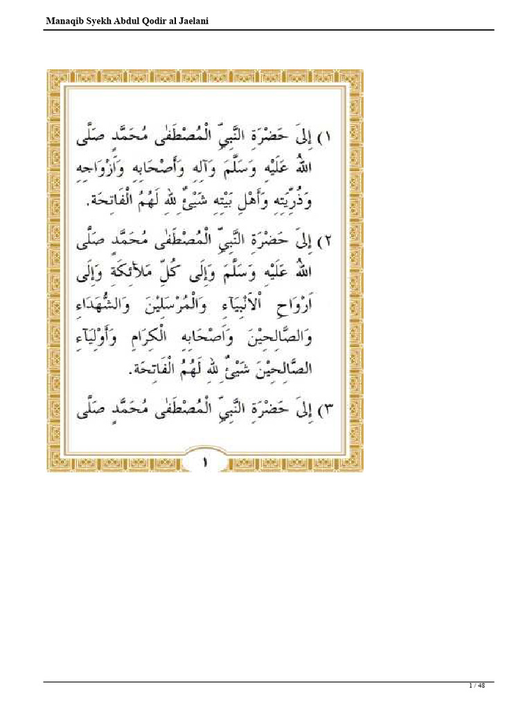Teks Manaqib Syekh Abdul Qadir Al-Jailani | PDF | Sunni Islam | Esotericism