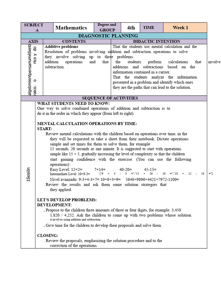 Diagnostic Plan - 4th Grade Mathematics (2020-2021) | PDF | Mathematics