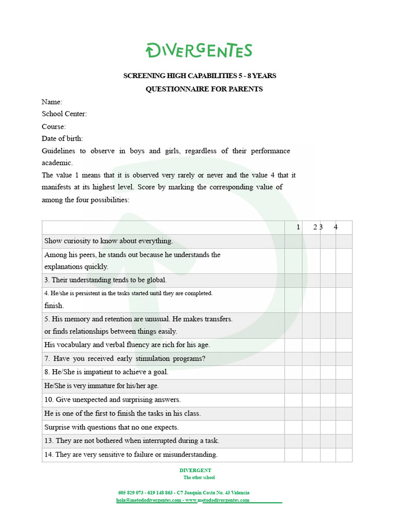 Screening Test For High Abilities Ages 5 To 8 | PDF | Intellectual ...