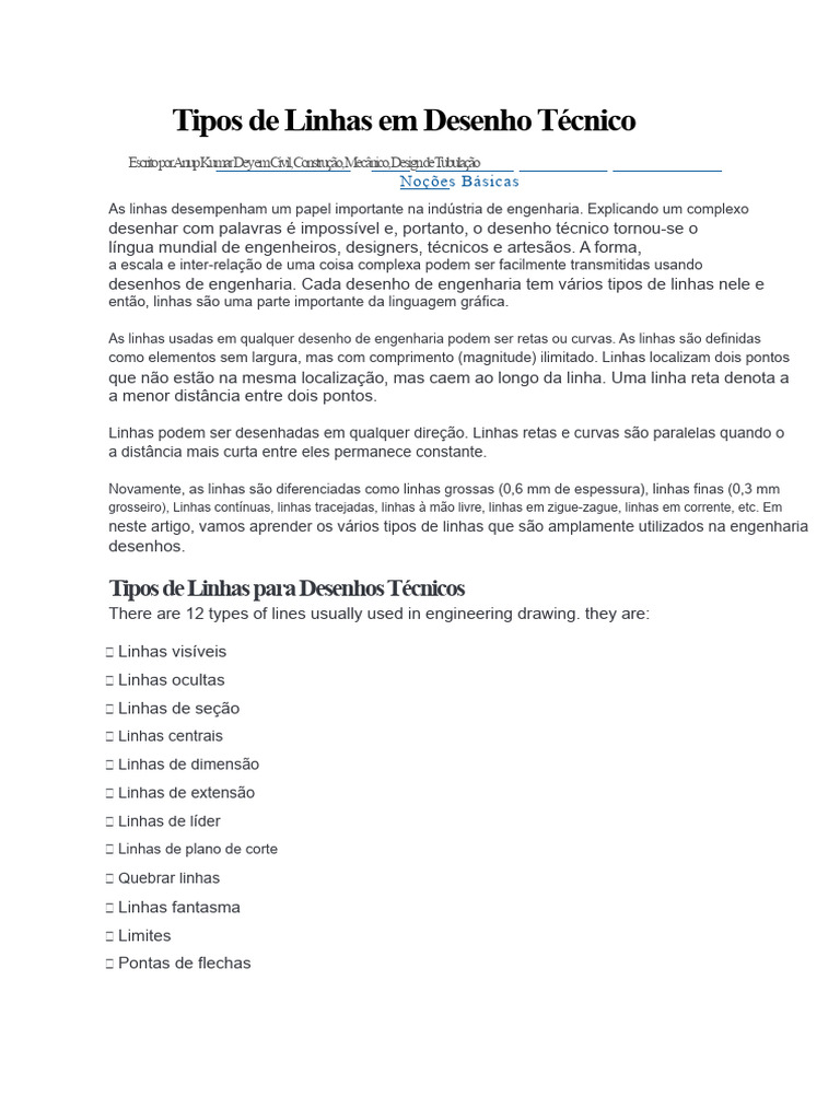 Tipos de Linhas em Desenho Técnico | PDF | Desenho | Dimensão