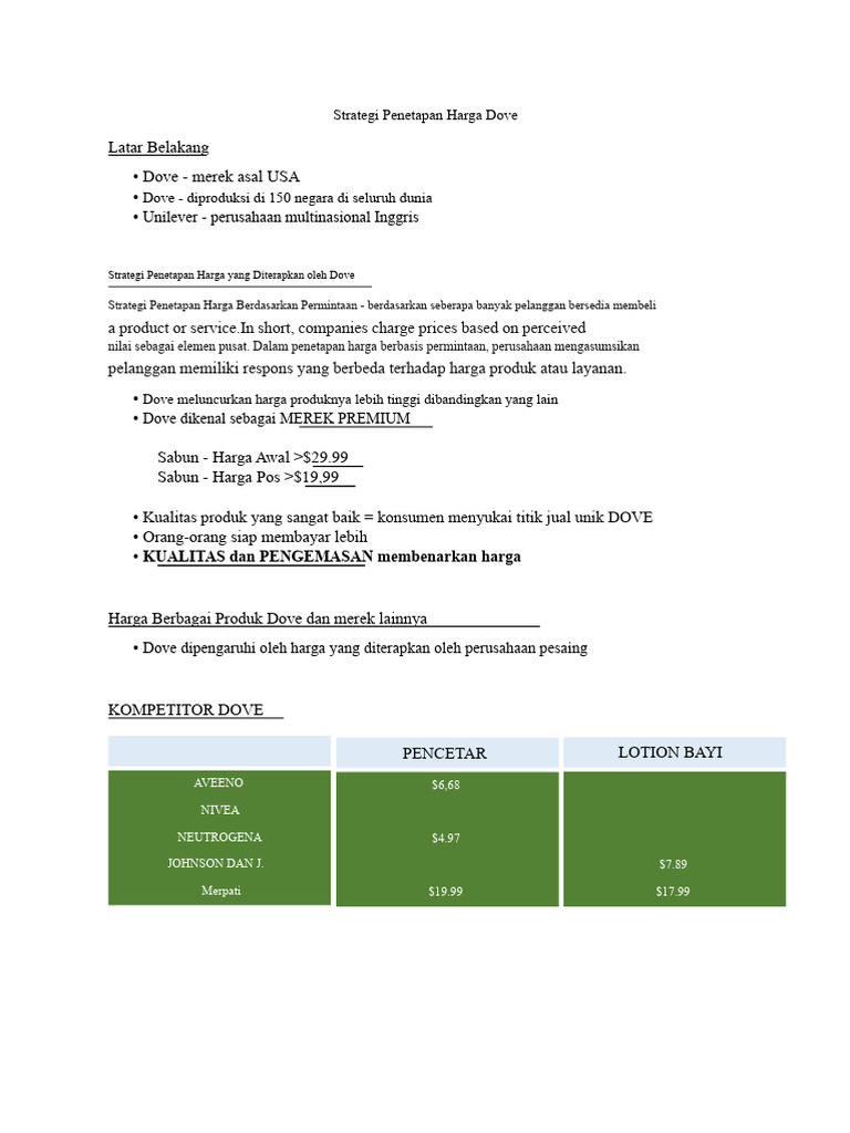 Strategi Penetapan Harga Dove Premium | PDF