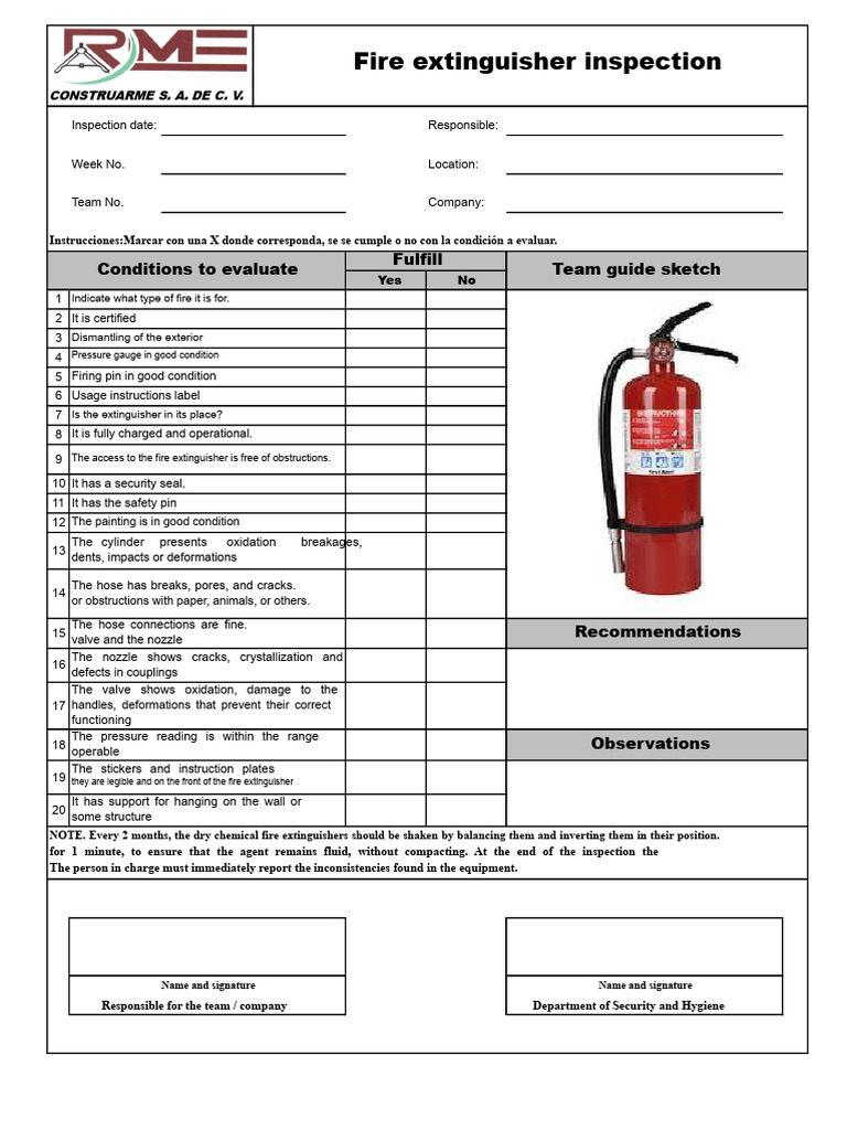 Fire Extinguisher Checklist | PDF | Equipment