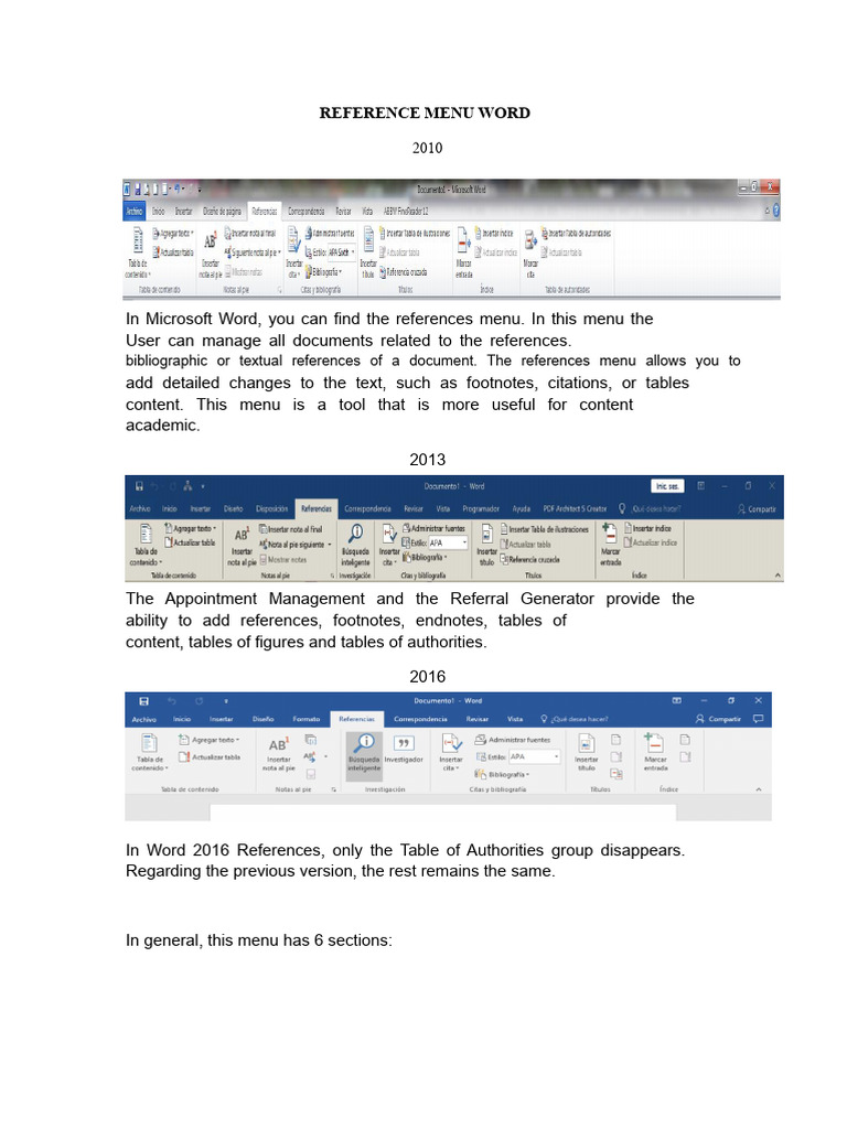 Microsoft Word References Menu Guide | PDF | Note (Typography) | Citation