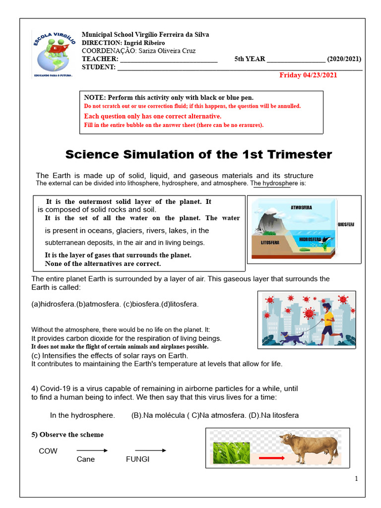 Science Mock Test For The 1st Trimester | PDF | Soil | Water