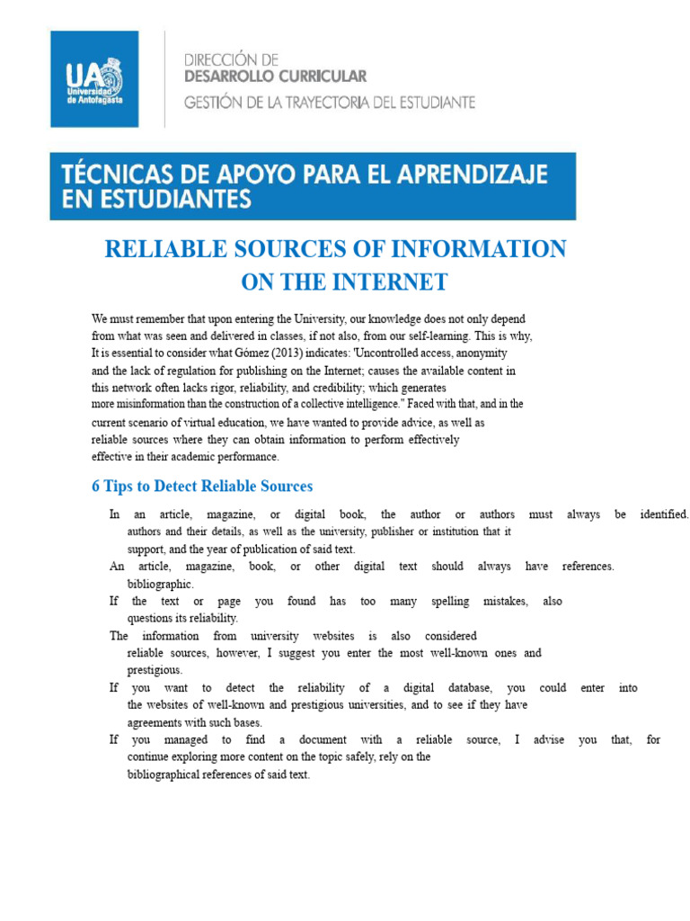 Reliable Online Information Sources | PDF | Libraries | Digital Library