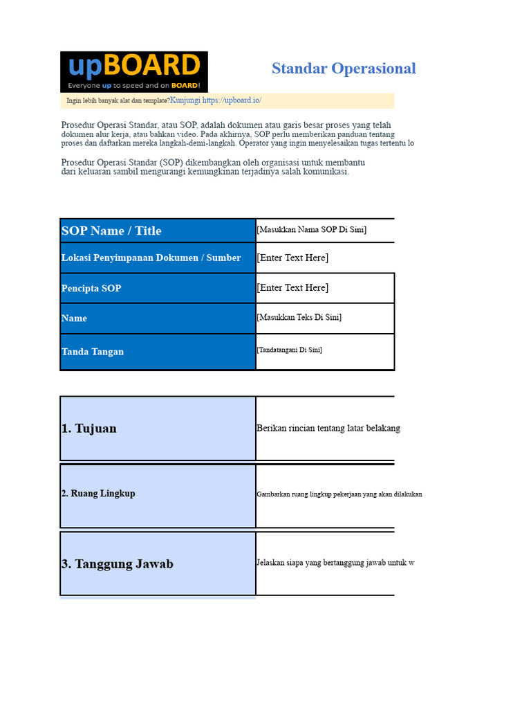 Template SOP Operasional Standar Gratis Download Excel 1 | PDF