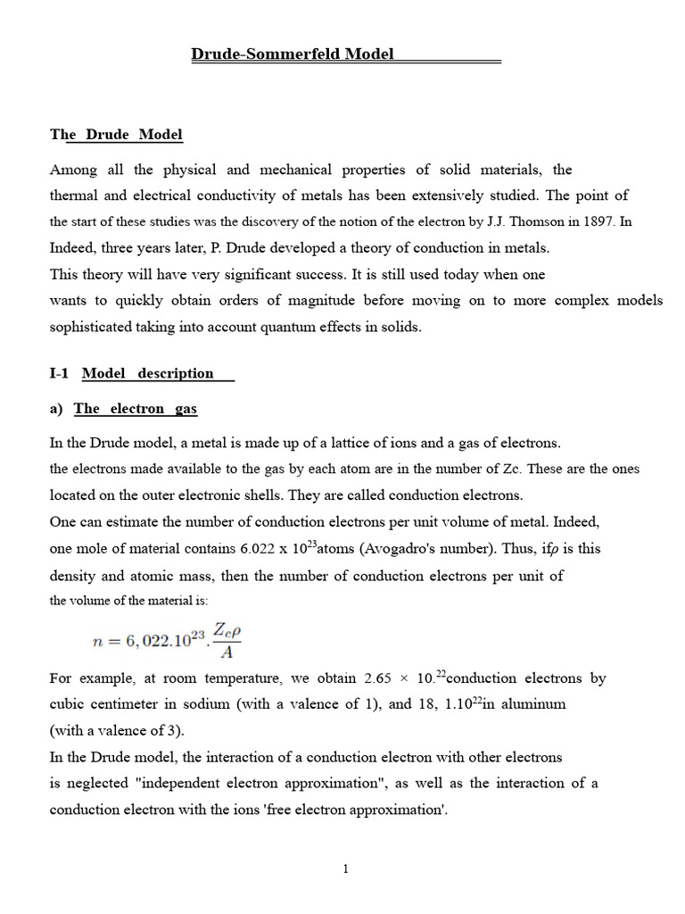 Drude-Sommerfeld Model of Metal Conductivity | PDF | Electrical ...