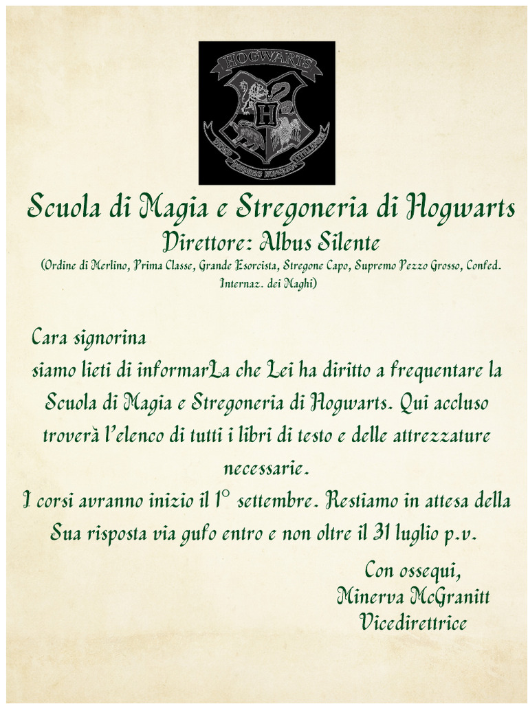 Hogwarts Letter To Print and Fill Out | PDF