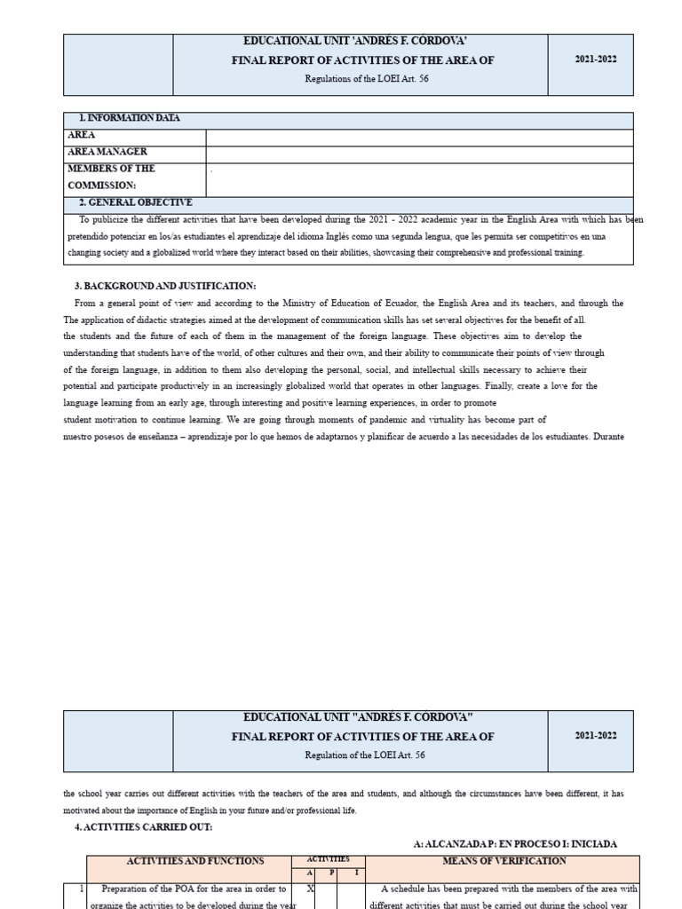 Final Area Report | PDF | Teachers | Learning