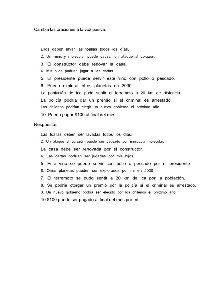 Cambia Las Oraciones A La Voz Pasiva | PDF
