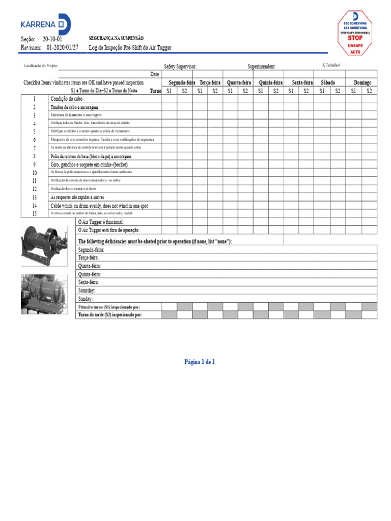 Checklist de Inspeção do Air Tugger | PDF
