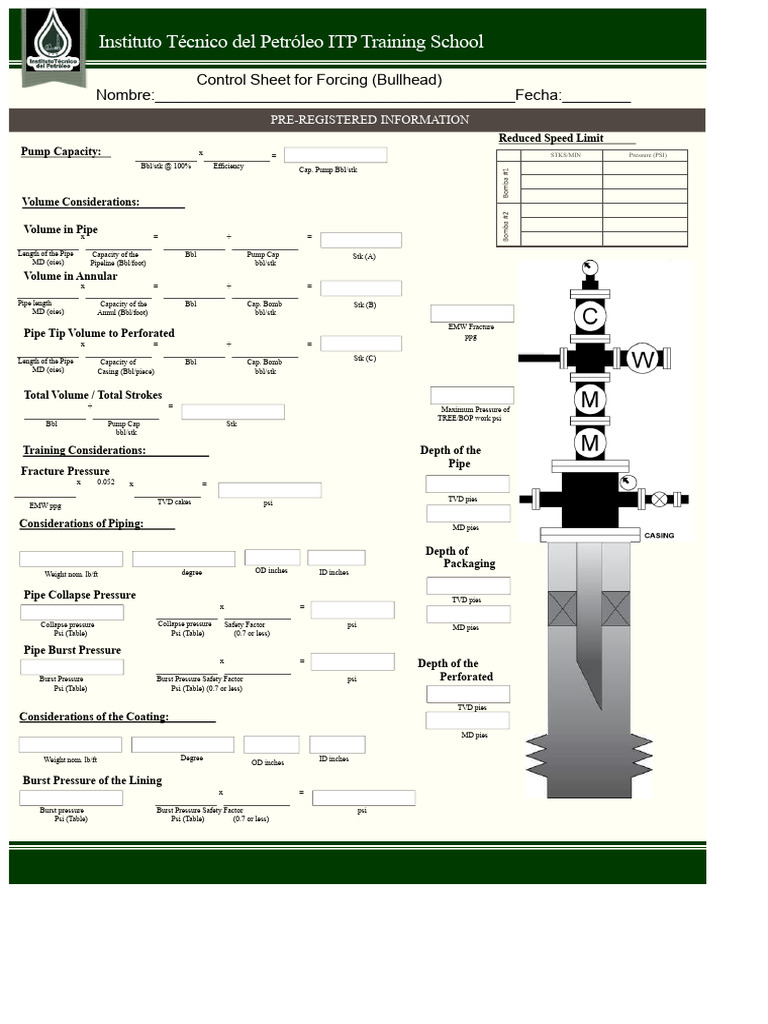 Bullhead Control Workover Kill Sheet | PDF | Pressure | Gas Technologies