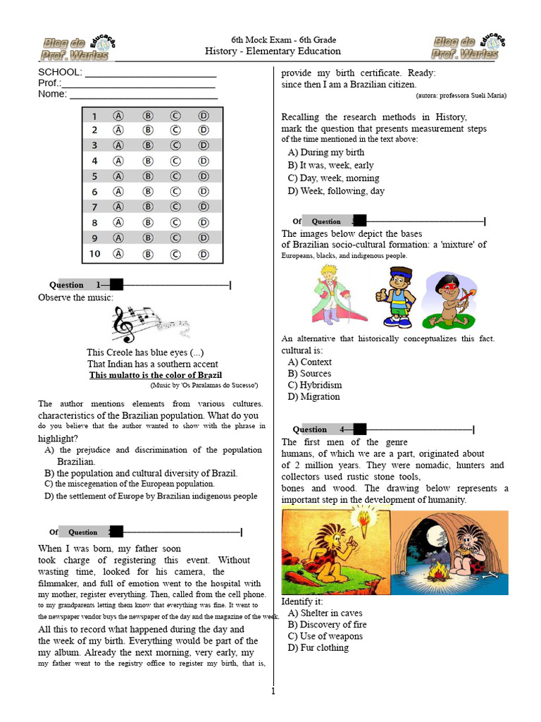 Simulated Test 06 (History - 6th Grade - Teacher Warles' Blog) | PDF