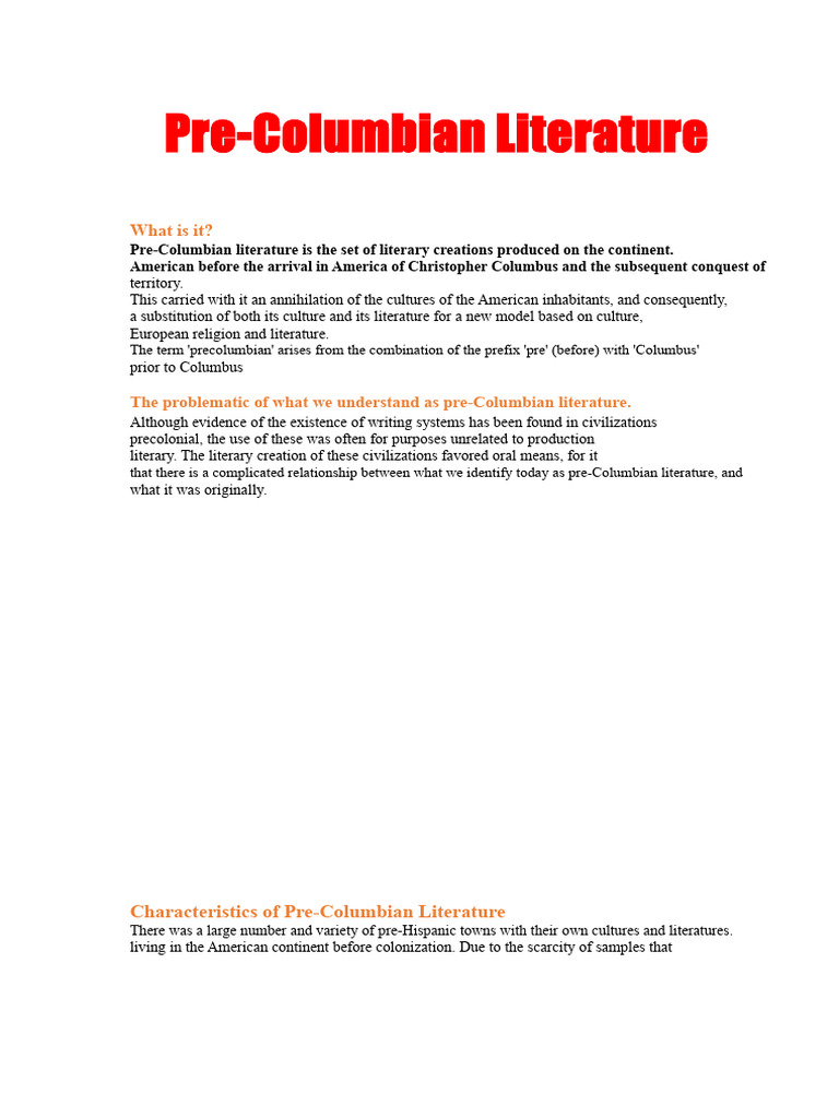Research On Pre-Columbian Literature | PDF | Pre Columbian Era | Inca ...