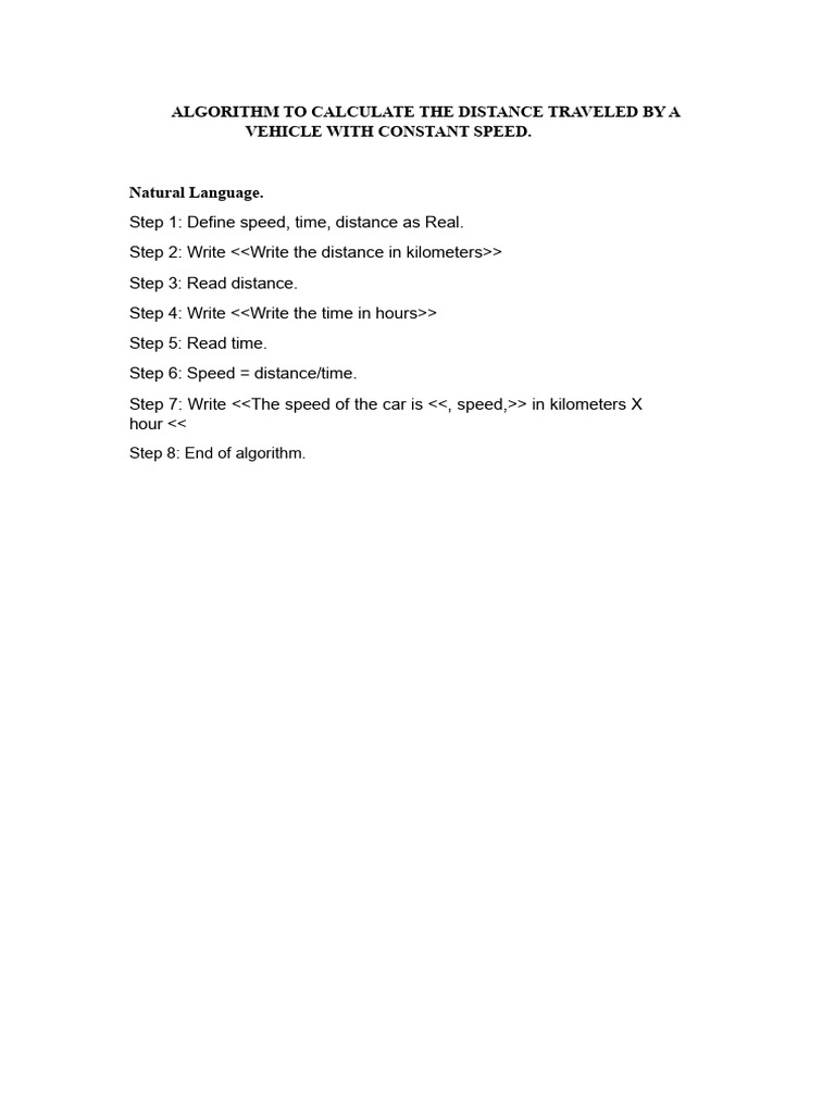 Algorithm To Calculate The Distance Traveled by A Vehicle at Constant ...