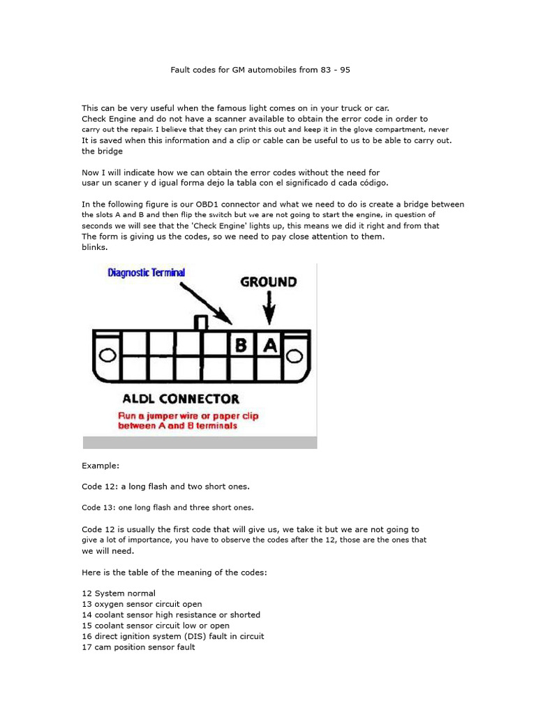 Fault Codes for GM Automobiles from 83 - 95 OBD1 | PDF | Air ...