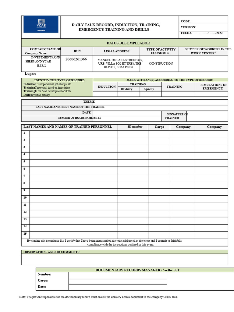 Attendance Format, Training and Inductions | PDF
