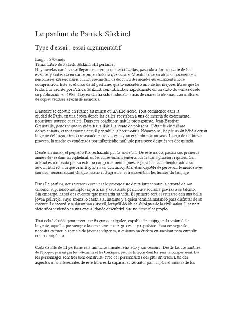 Análisis de "El perfume" de Süskind | PDF