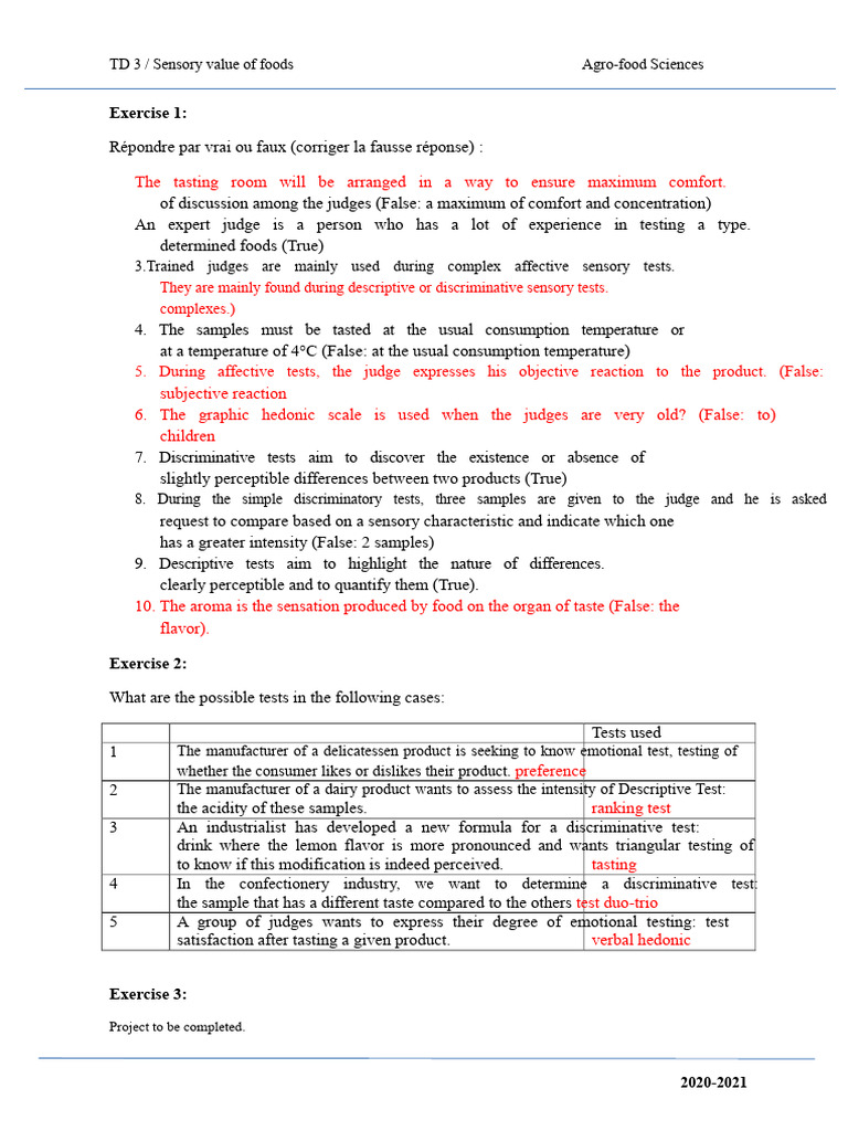 TD3_Corrig_-1 | PDF | Taste | Perception