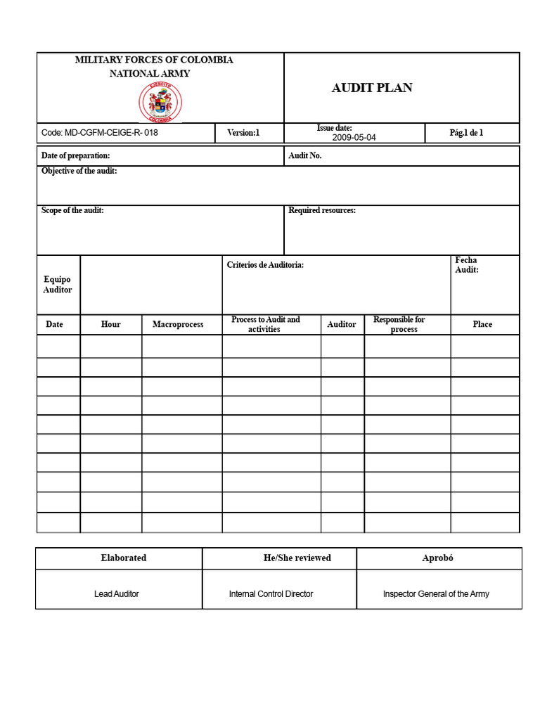 Colombia National Army Audit Plan | PDF