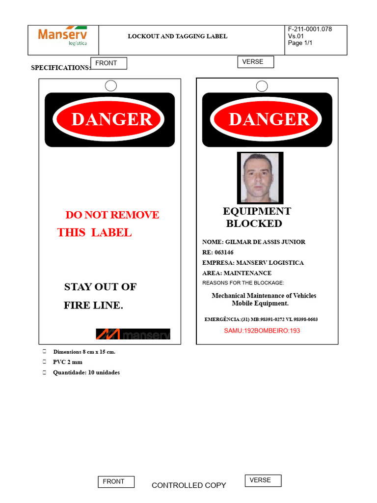 Maintenance Lockout Tag | PDF | Safety | Working Conditions