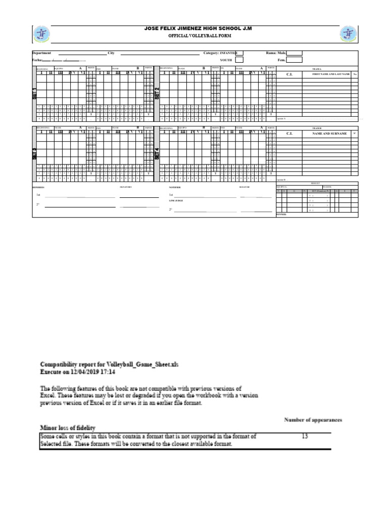 Jose Felix Jimenez High School Volleyball Form | PDF | Microsoft Excel ...
