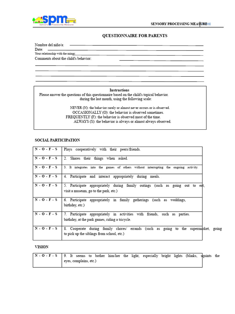 SPM - 2 To 5 Years - (Home) | PDF | Senses | Taste