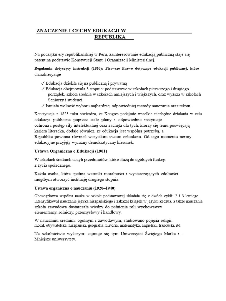 Cechy Edukacji W Republice | PDF