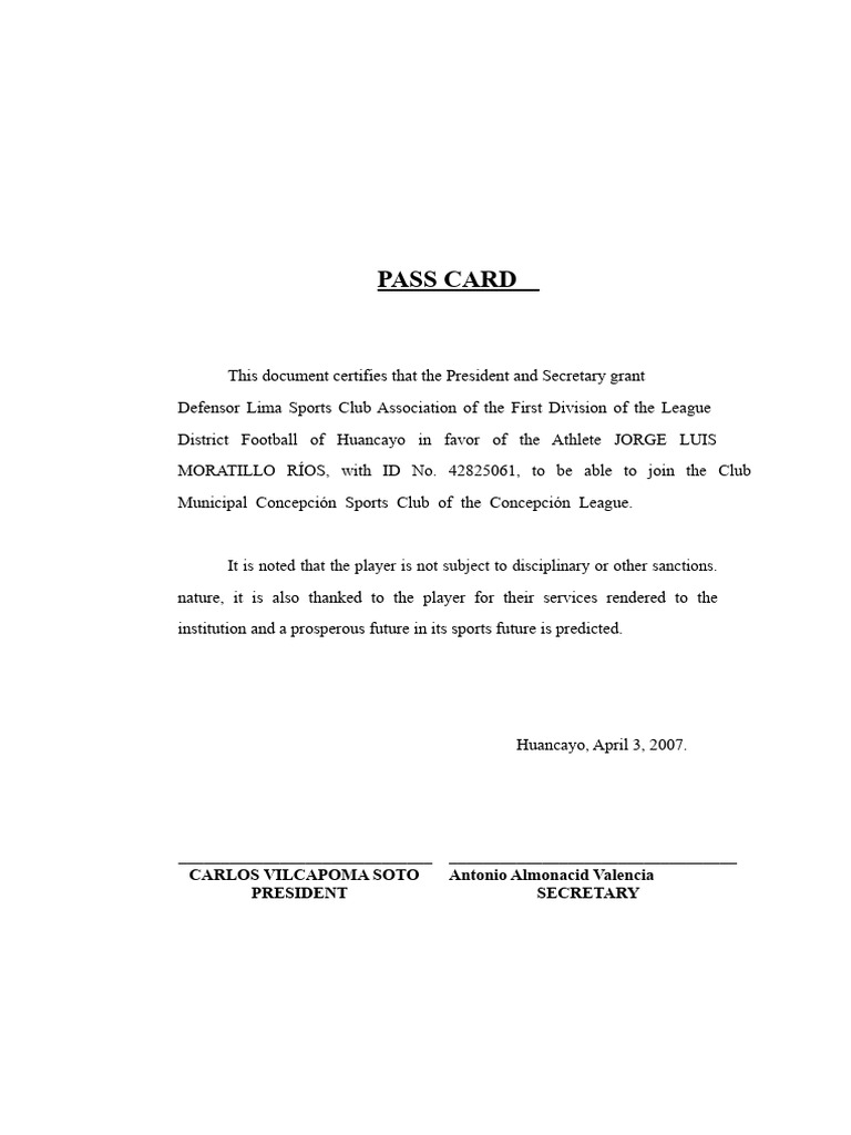 Pass Letter - Football Player | PDF