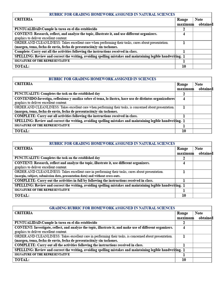Rubric For Grading Homework Assignments | PDF | Writing