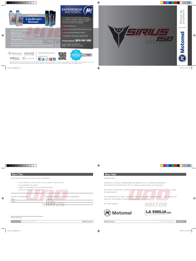 Manual do Proprietário Motomel Sirius 150 | PDF | Motocicleta | Motores