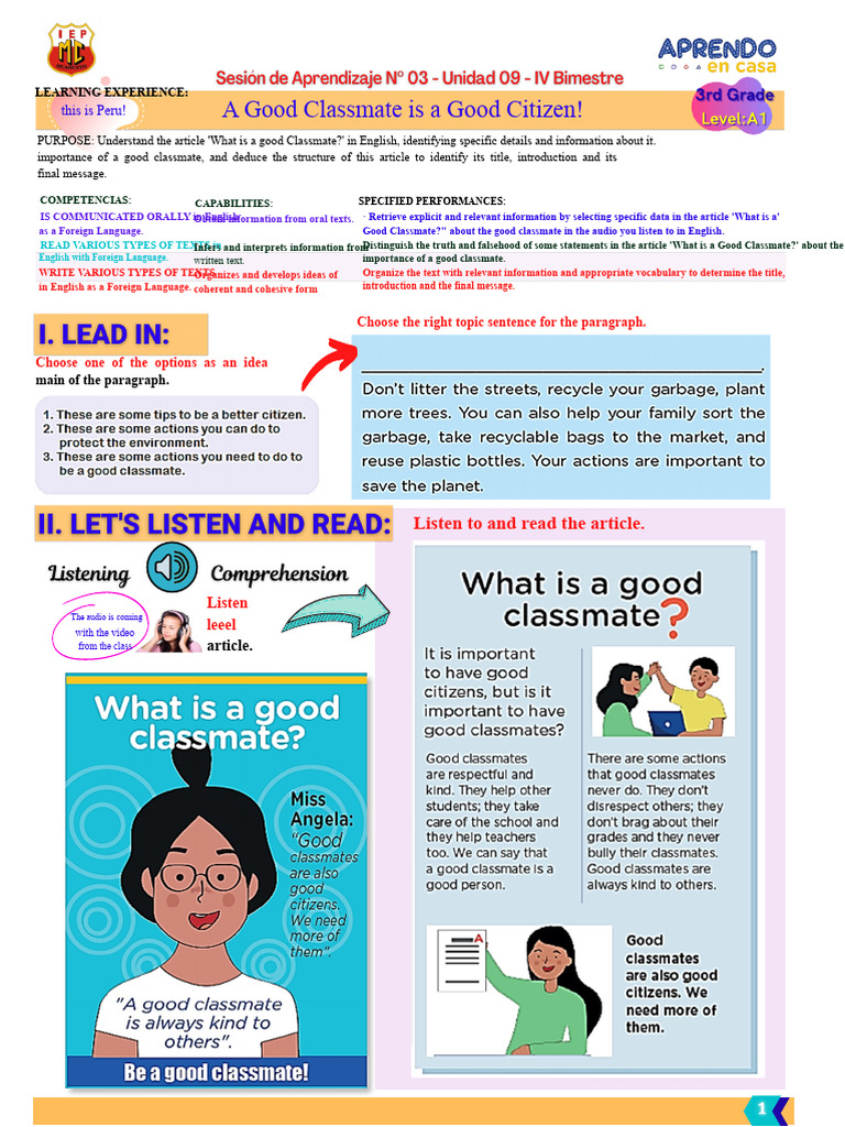 U9 - s3 Worksheet Good Classmate | PDF