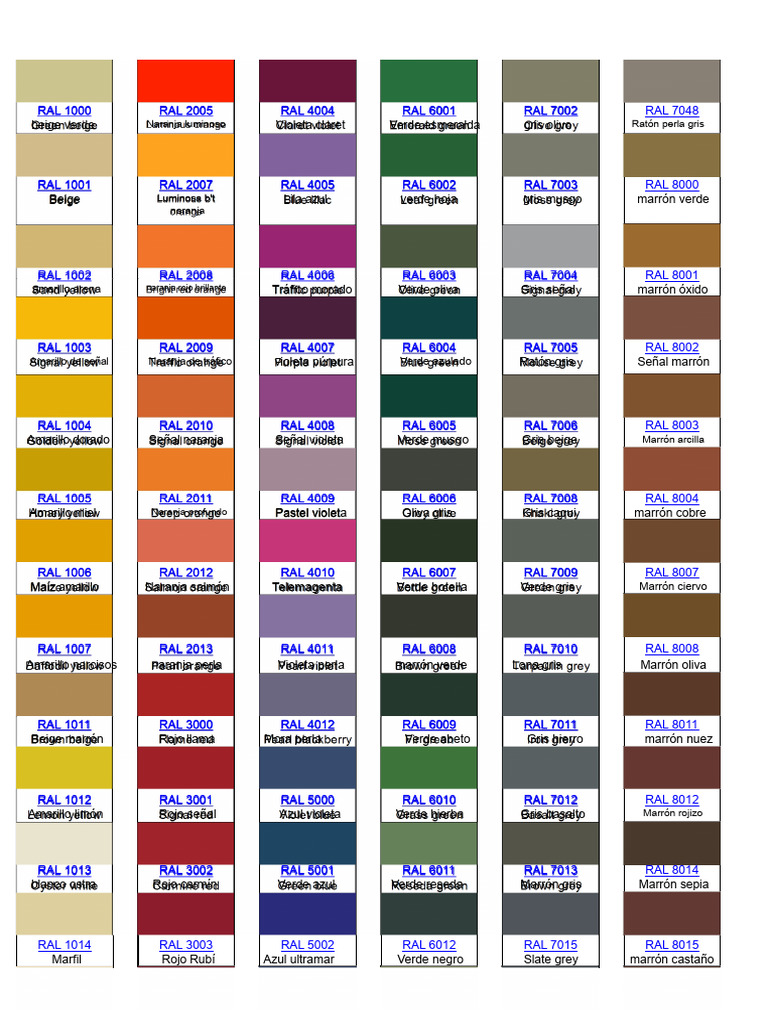 Colores RAL: Nombres y códigos | PDF | marrón | Color