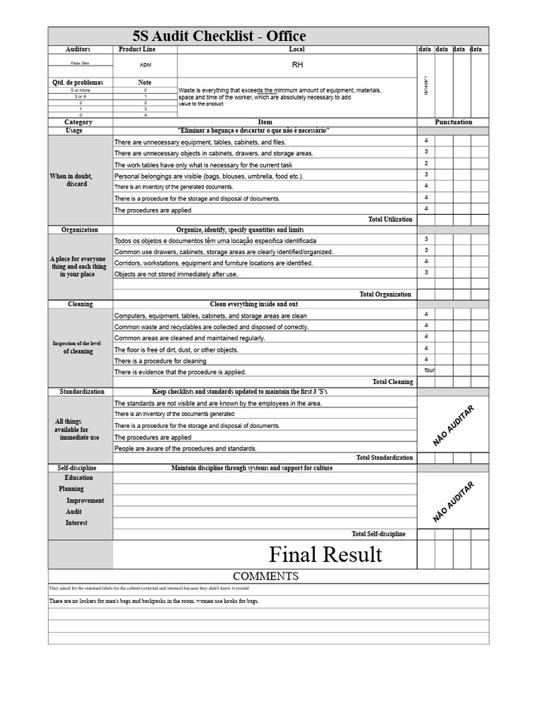 5S Checklist - New | PDF | Audit | Waste