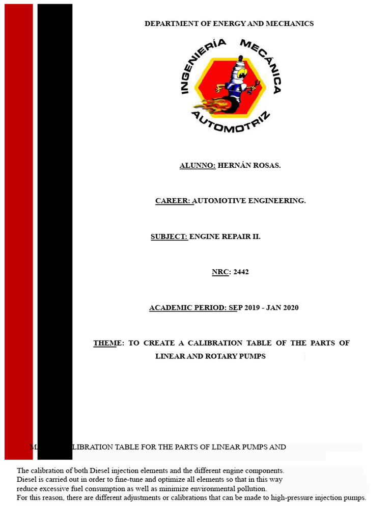 Calibration of Linear and Rotary Pumps | PDF | Fuel Injection | Diesel ...