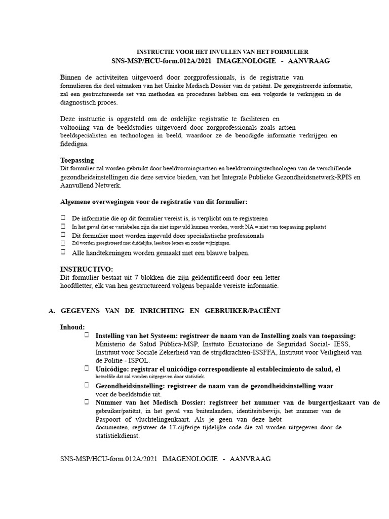 12a Beeldvorming Aanvraag 2021 Instructie | PDF