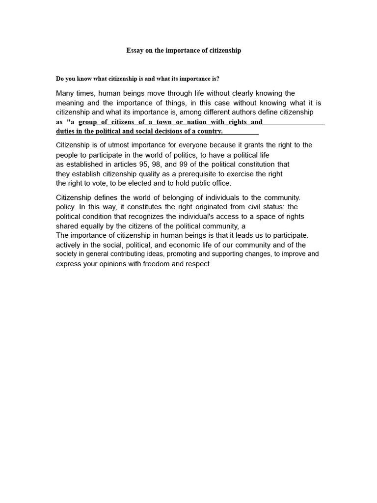 Essay On The Importance of Citizenship | PDF