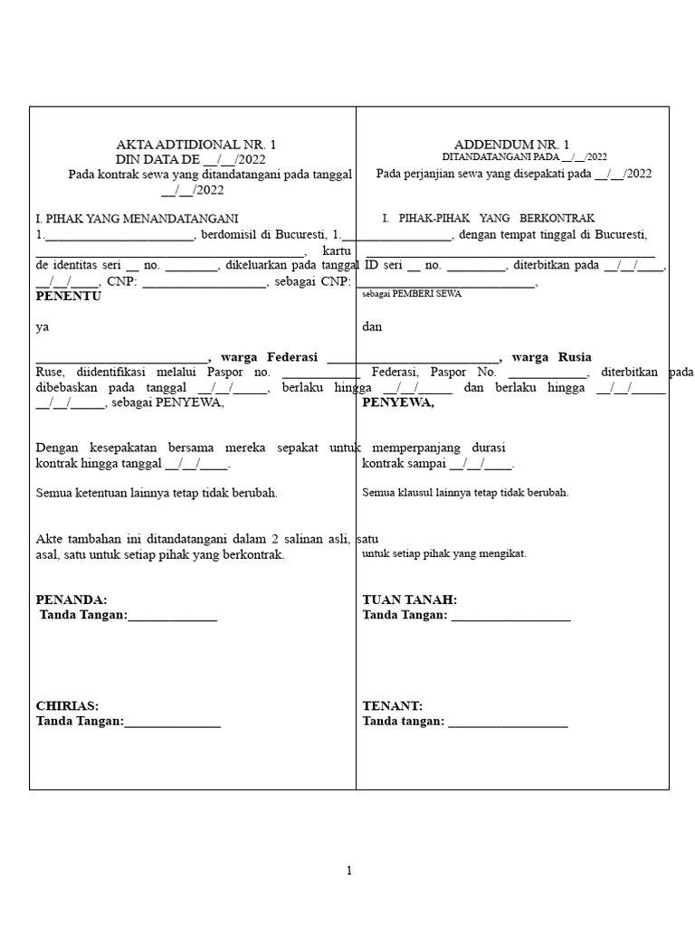 Addendum Kontrak Sewa 2022 | PDF