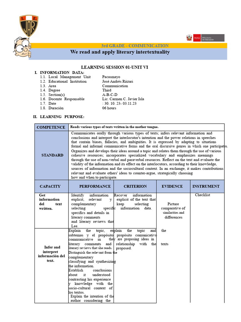 SESSION 1° INTERTEXTUALITY AND LITERARY COMMENTARY | PDF | Information ...
