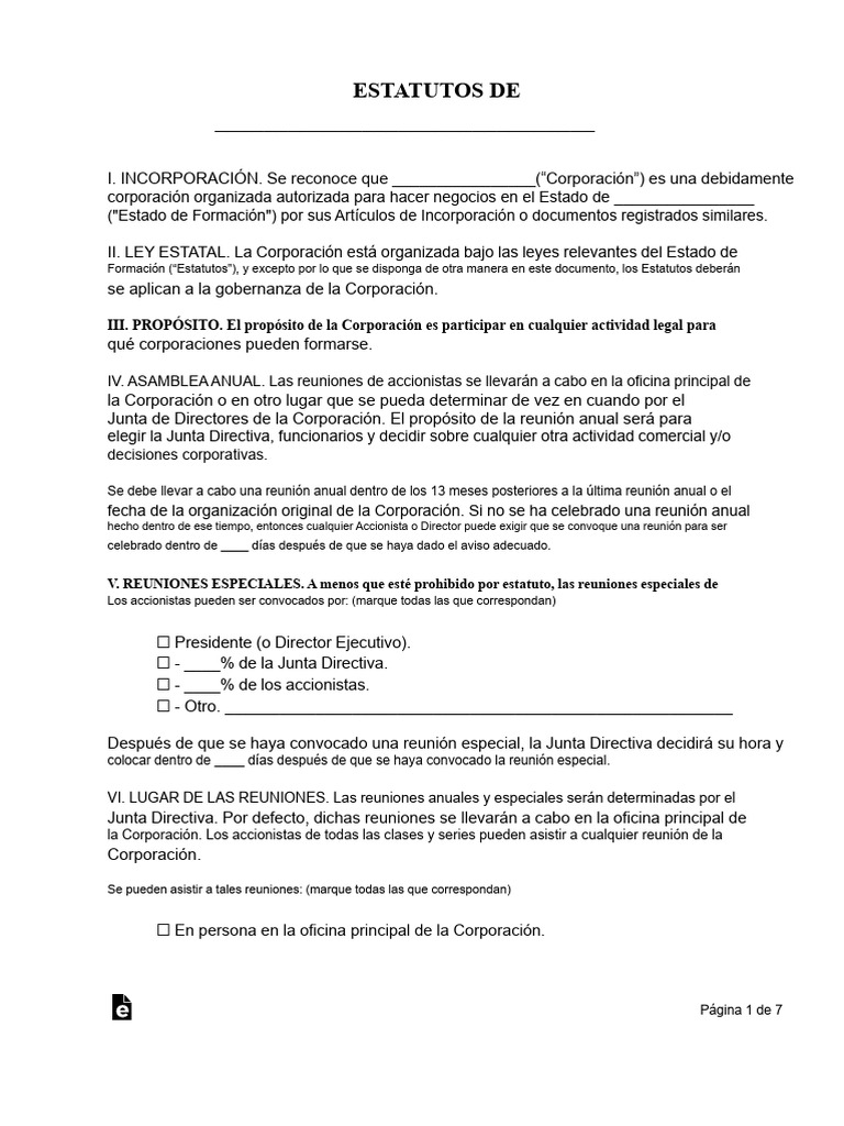 Plantilla de Estatutos Corporativos | PDF | Corporaciones | Daños y ...