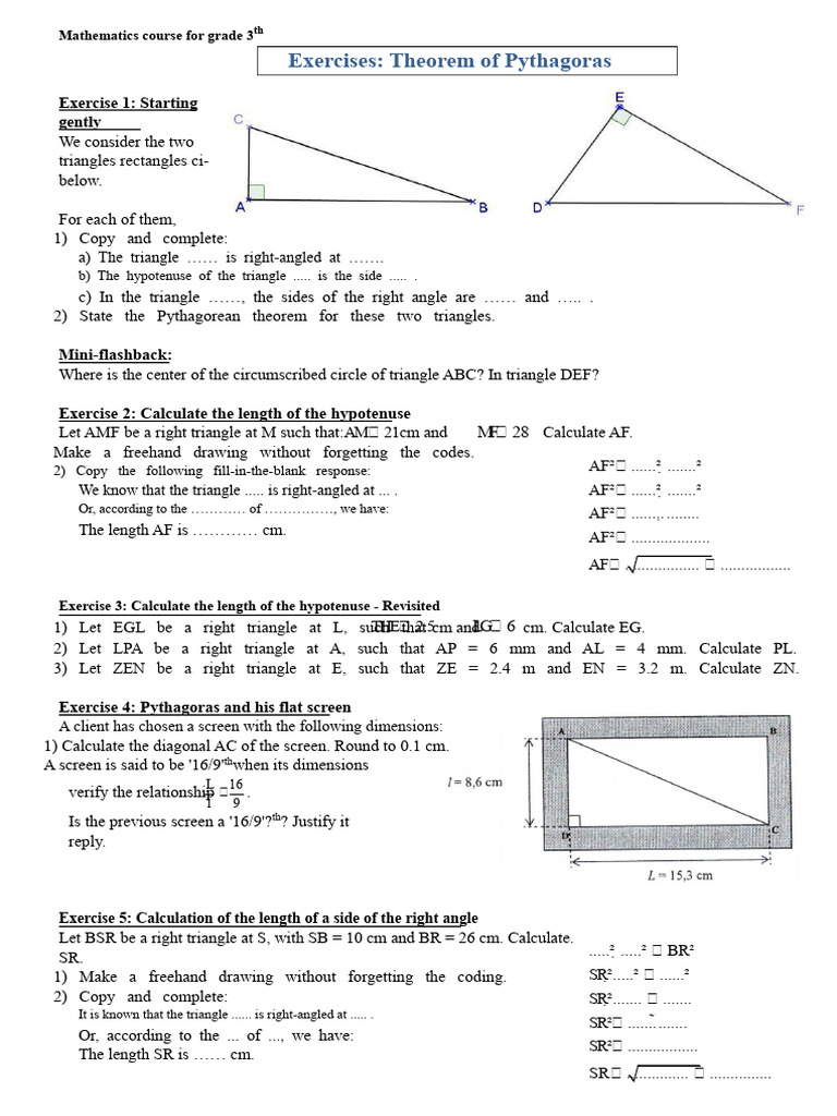 3rd Exercises Pythagorean Theorem | PDF | Geometric Shapes | Mathematics