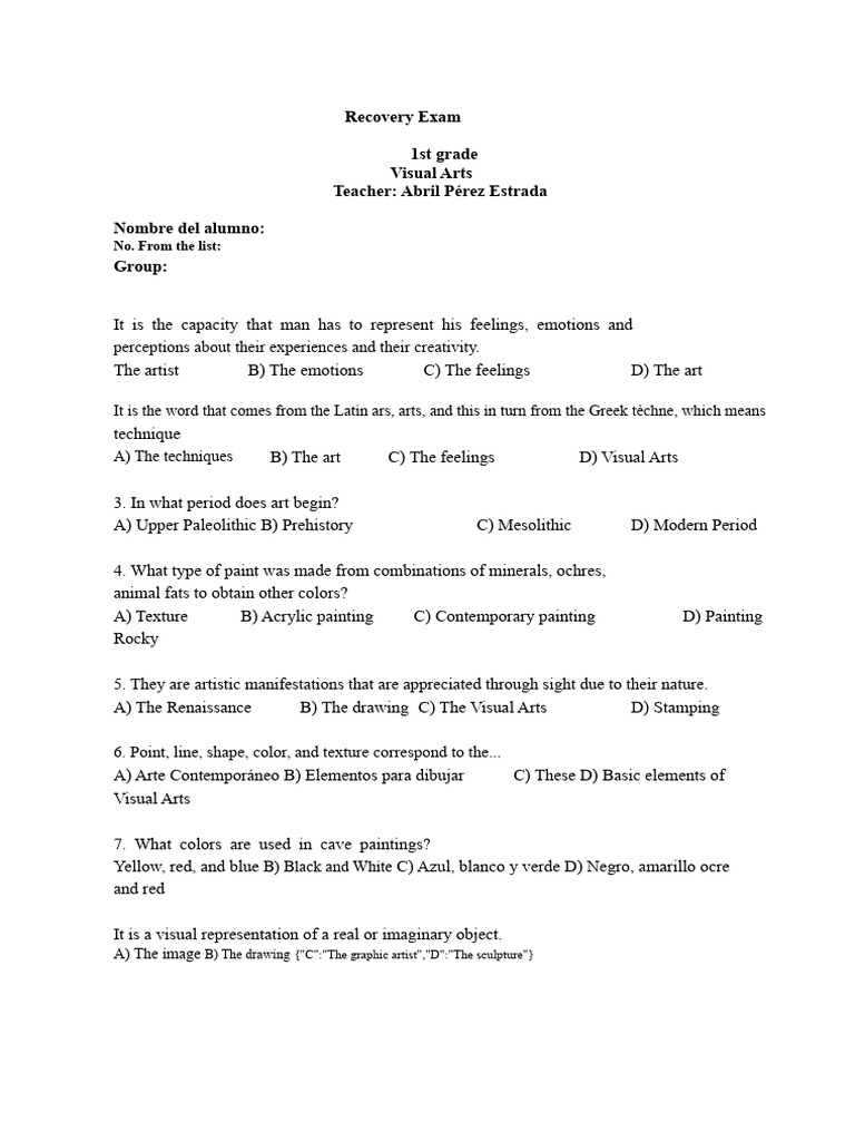 Recovery Exam 1st Grade | PDF | Composition (Visual Arts) | Symmetry