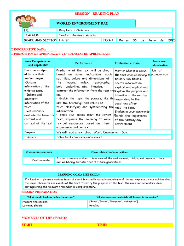 4th SES READING PLAN MON 5 ENVIRONMENT DAY | PDF | Natural Environment ...