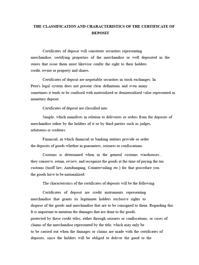 The Classification and Characteristics of The Certificate of Deposit ...