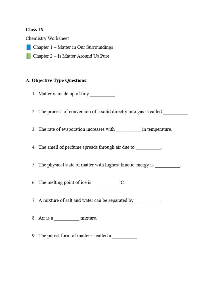IX Objectives Chemistry | PDF | Liquids | Gases
