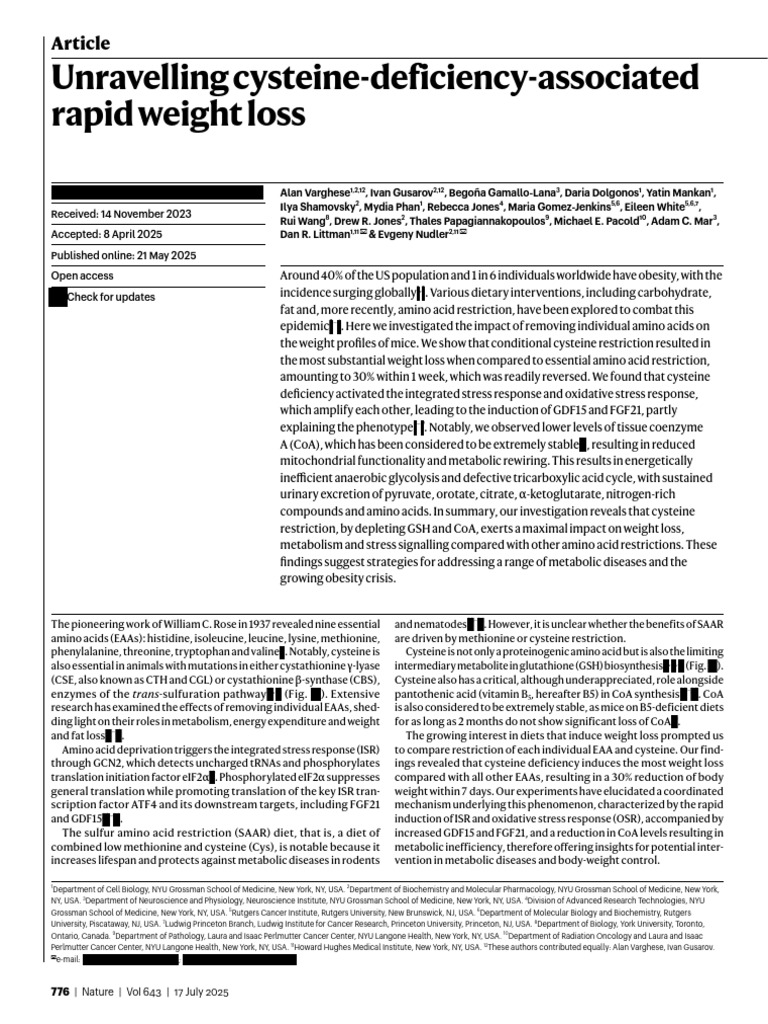 Cysteine Research_Nature | PDF | Amino Acid | Methionine