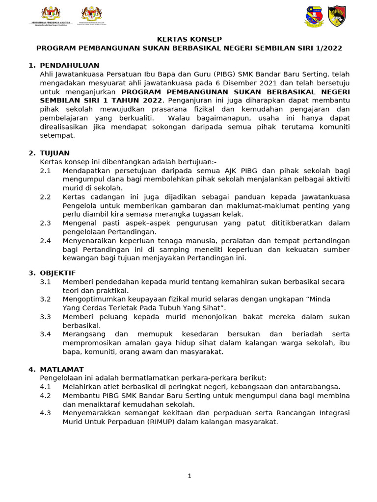 27 Jan 2022 Kertas Konsep Program Pembangunan Sukan Berbasikal Negeri | PDF